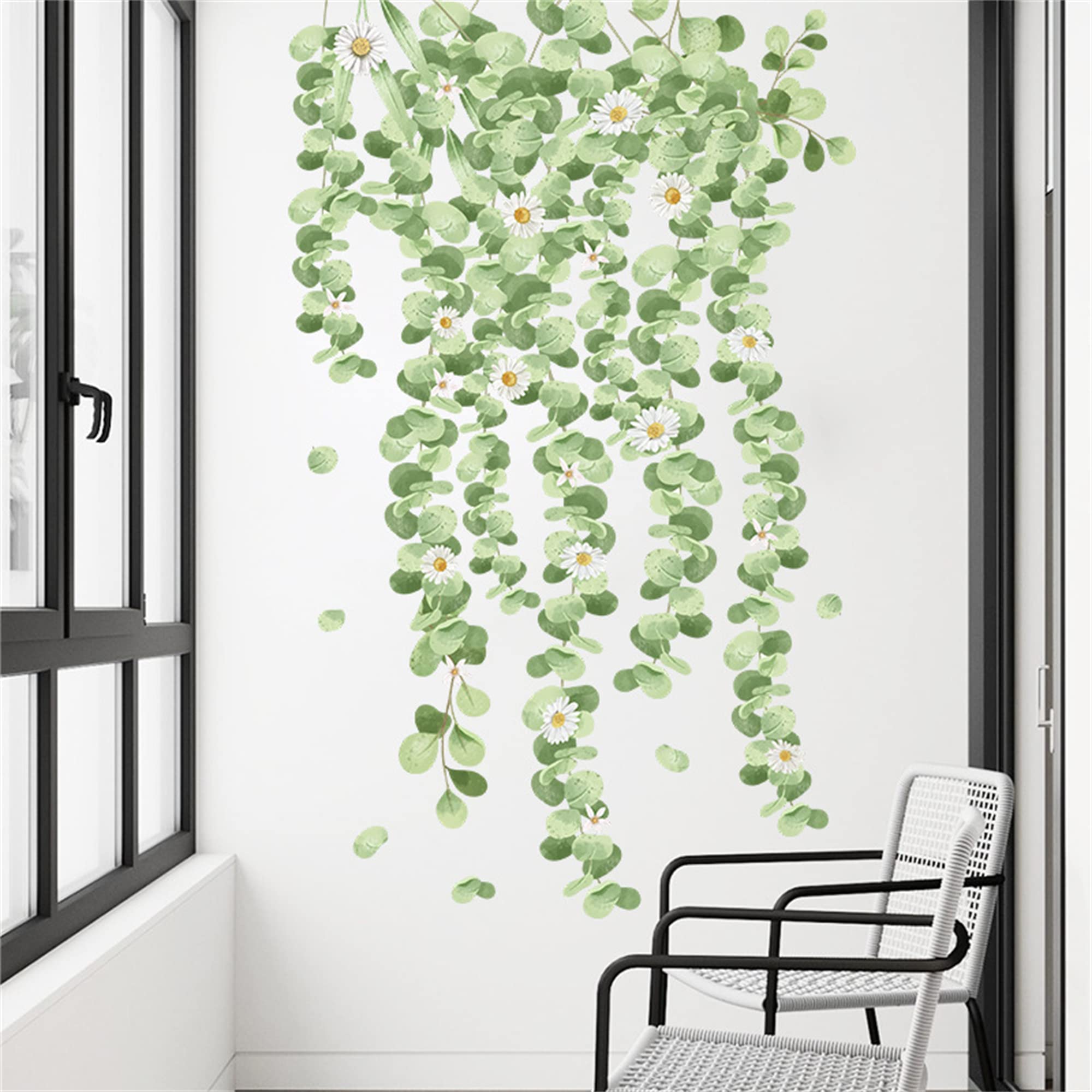 Hanging Vine Ivy Daisy Wall Decals Flower Wall Stickers Bedroom Living Room TV Wall Door Decor Murals (Hanging Vine Ivy Daisy)
