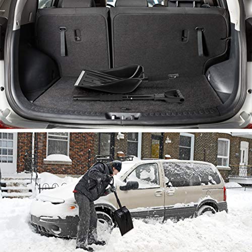 CLISPEED Portable Snow Shovel with D-Grip Handle for Car Truck Camping and Other Outdoor Activities (Black)