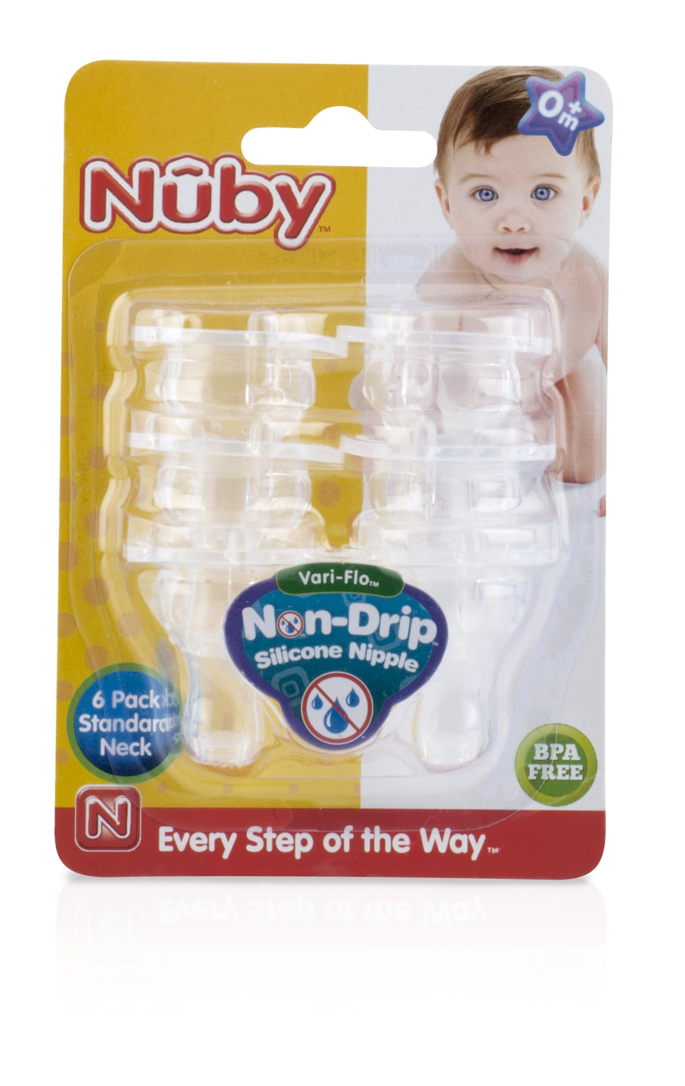 Nuby 6-Pack Standard Neck Vari-Flo Non-Drip Silicone Nipples