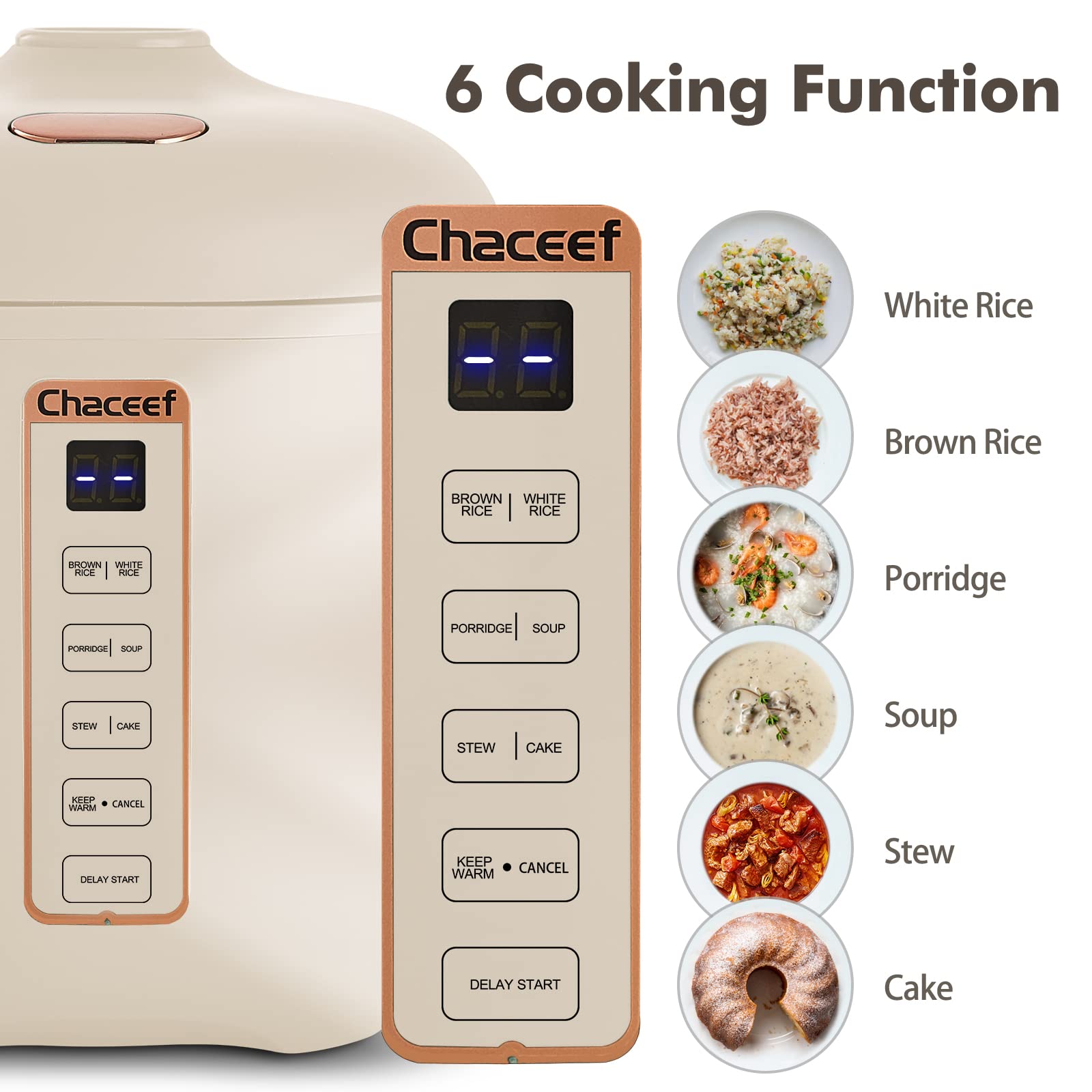 CHACEEF Mini Rice Cooker 2-Cups Uncooked, 1.2L Portable Non-Stick Small Travel Rice Cooker, Beige & CHACEEF Rice Cooker 3-Cups Uncooked, 1.5L Small Rice Cooker with Non-stick coating, Green