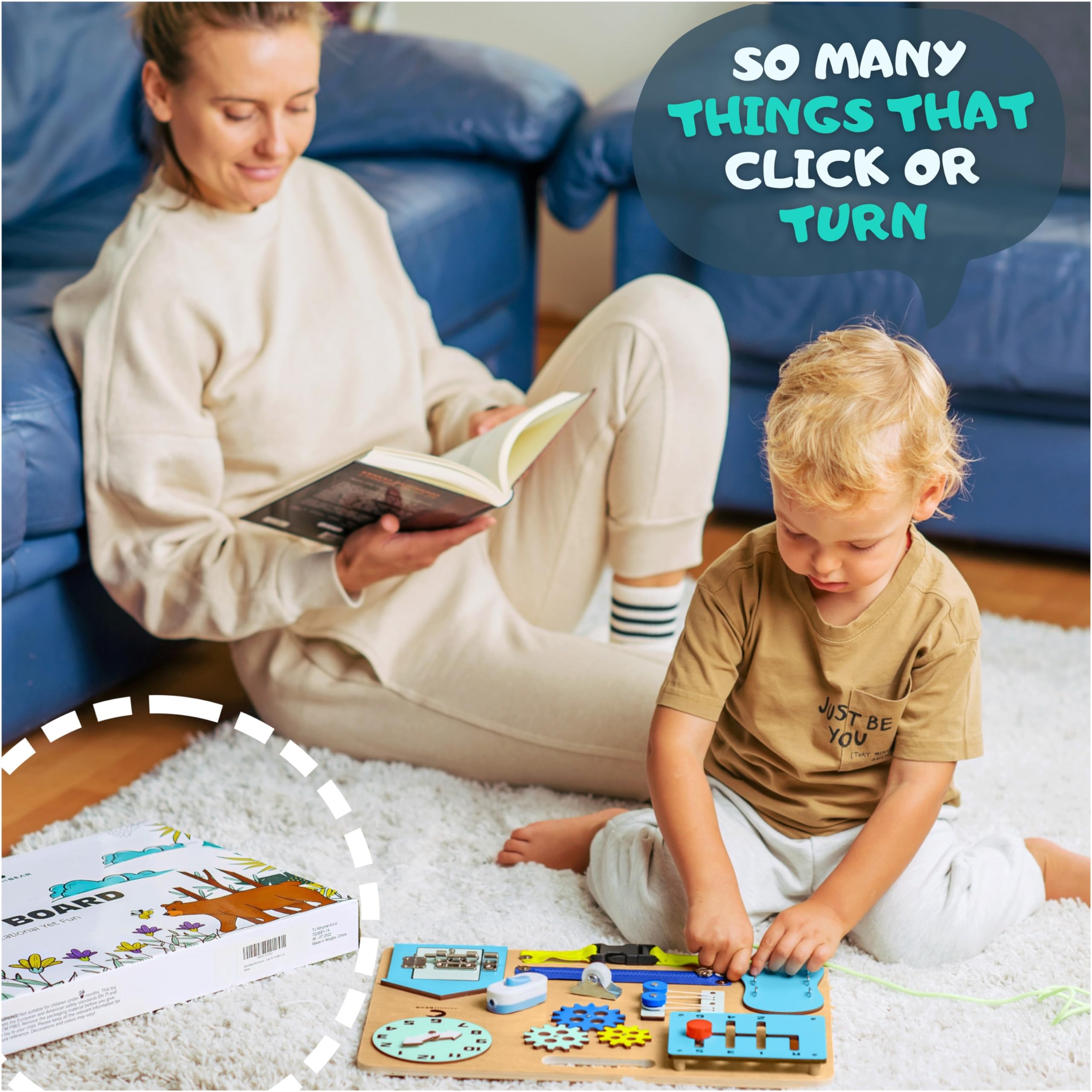 AthomBear Busy Board for Toddlers 1 2 3 4, Montessori Activity Board with 10 Learning Activities, Toddler Gifts, Sensory Wooden Board for 1 Year Old