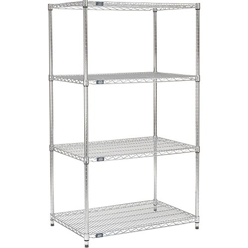 Nexel Adjustable Wire Shelving Unit, 4 Tier, Commercial Dry Storage Rack, 36" x 36" x 86", Chrome
