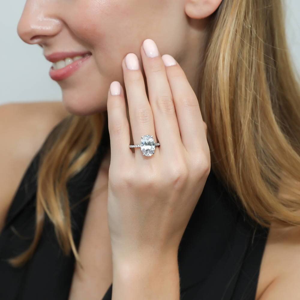 BERRICLE Sterling Silver Hidden Halo Wedding Engagement Rings Cubic Zirconia CZ Solitaire Ring Set for Women, Rhodium Plated Size 6