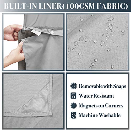 N&Y HOME Waffle Weave Shower Curtain with Snap-in Fabric Liner Set, 12 Hooks Included - Grey Shower Curtain Hotel Style, Water-Repellent & Washable, Mesh Top Window - 71x72, Gray