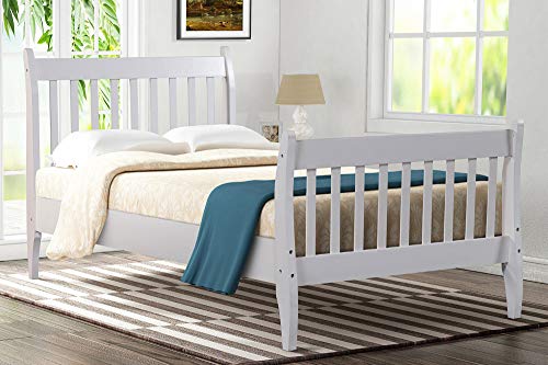 Homtique Solid Wood Twin Size Platform Bed Frame with Wooden Headborad Sturdy Slats Support Single Bed Frame for Kids and Adults,No Box Spring Needed,Easy to Assembly (White, Twin)