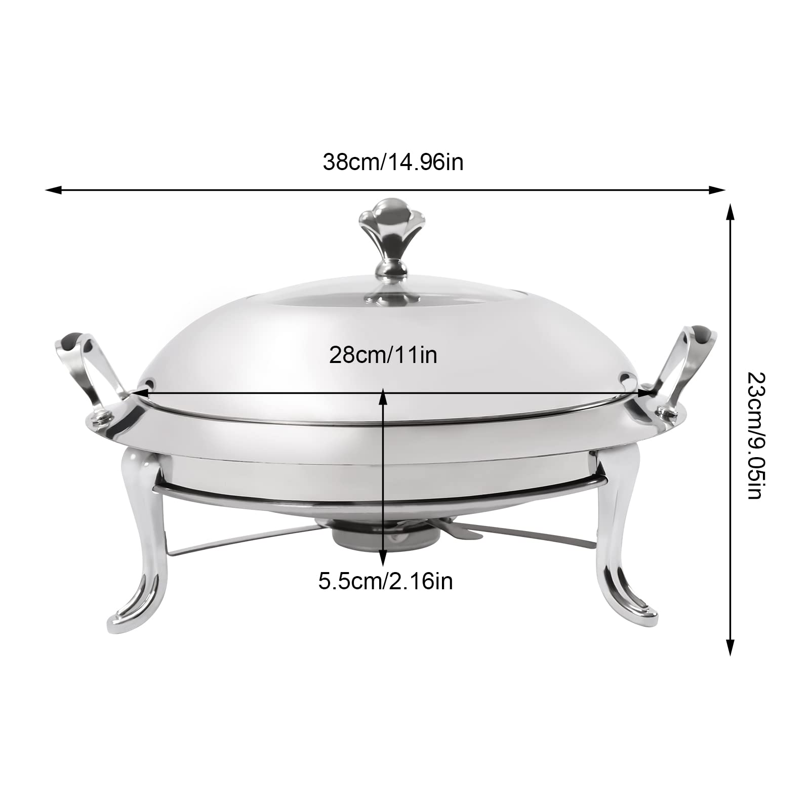 Chafing Dish Stainless Steel Round Durable Buffet Warmer,3L//3.17Q Chafing Dish with Lid and Chafing Fuel Holder for Kitchen Party Dining (Style2)