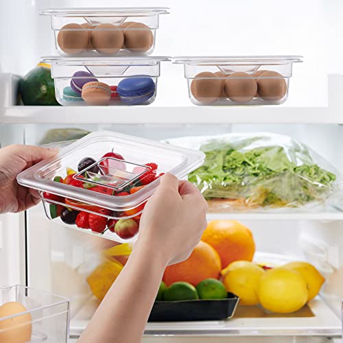 Clear 1/6 Size, Food Pan Polycarbonate Square Food Storage Containers with Lids for Kitchen Restaurant Food Prep (8 Pcs, 2.6 Inch, 1 Quart)