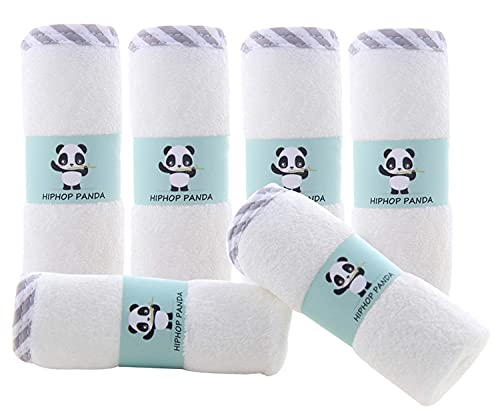 HIPHOP PANDA Bamboo Baby Washcloths, 6 Pack and Baby Hooded Towel, Grey Elephant, 30 x 30 Inch
