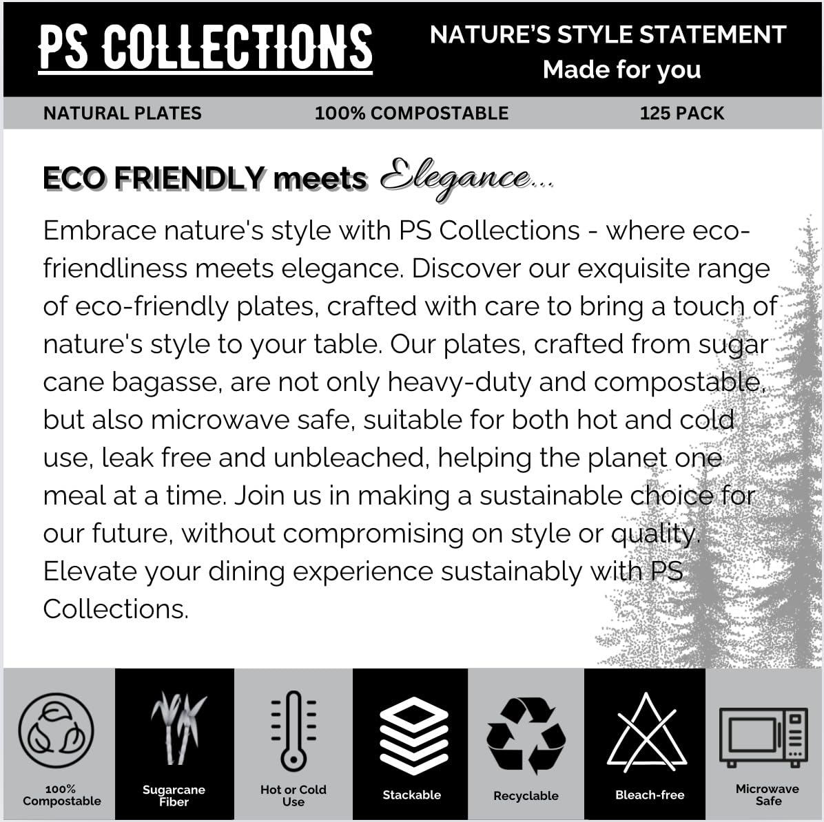 COMPOSTABLE 7 inch [125 pack] PLATES Biodegradable Disposable Party Plates for Weddings, Birthday, Picnic, Camping, Household, Kids, Corporate and more