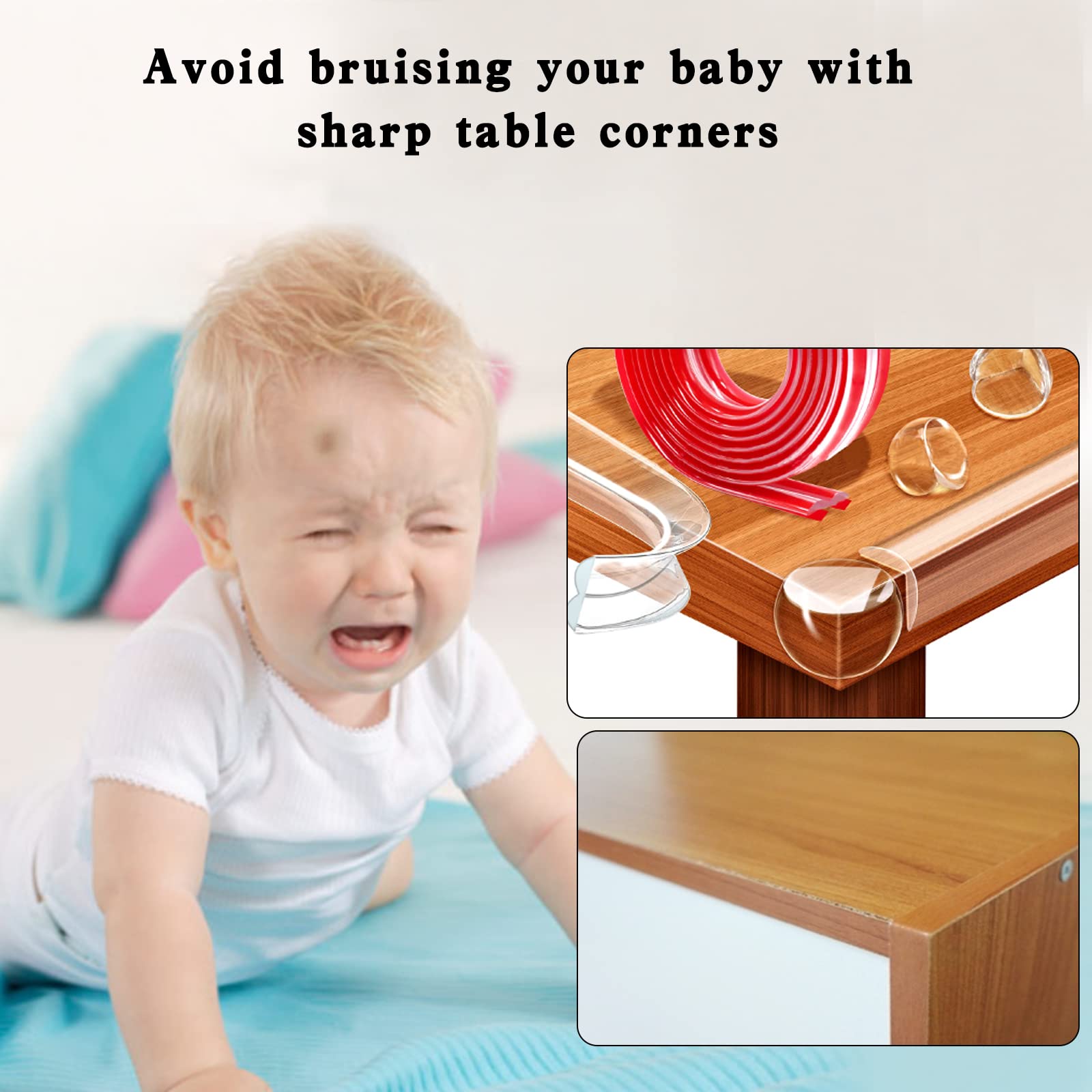 Baby Proofing,6.6ft(2m) Clear Edge Protector Strip for Kids,4 Thickened Silicone Soft Corner Protectors with Upgraded Pre-Taped Strong Adhesive for Cabinets, Tables, Drawers