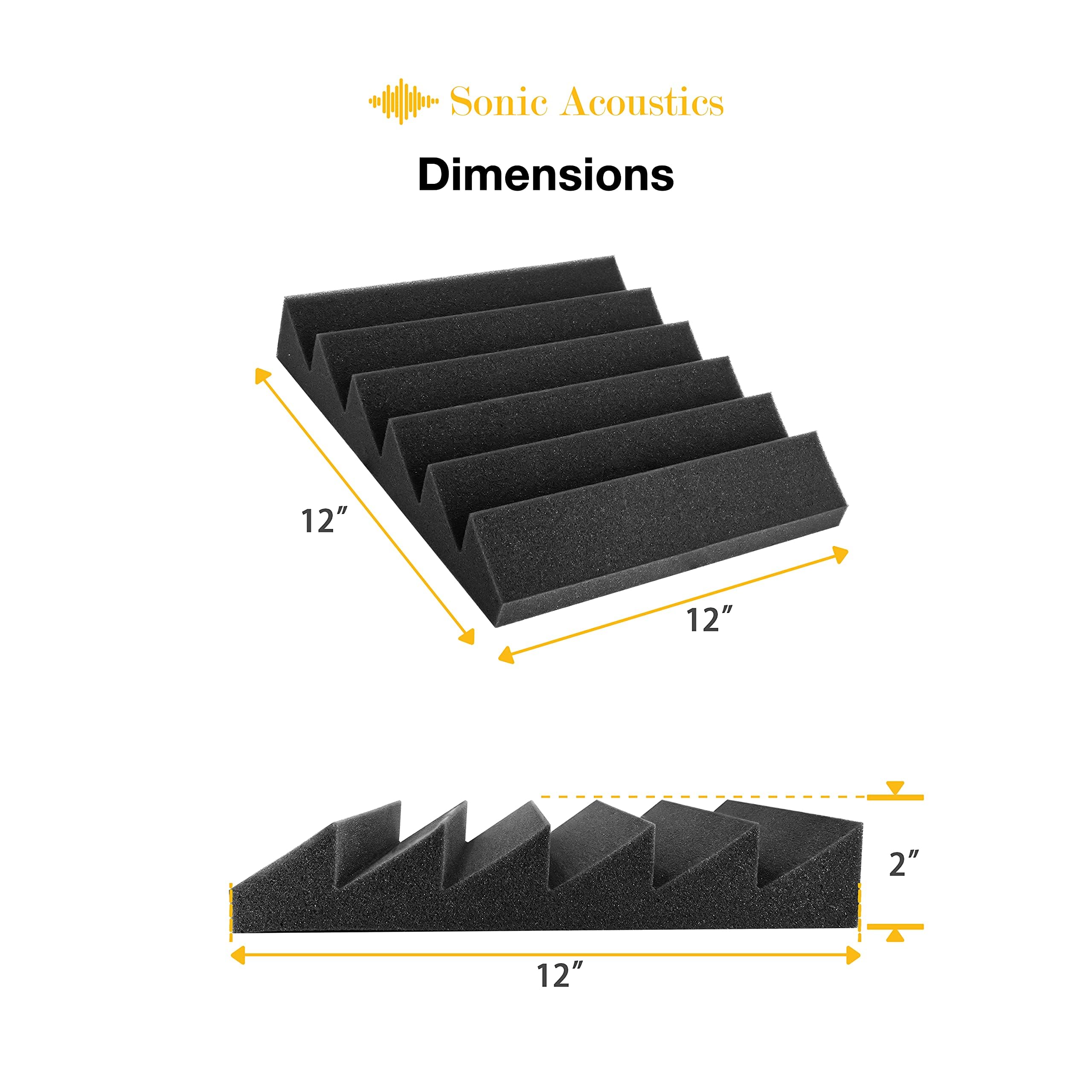 Fstop Labs Acoustic Foam Panels 12" X 12" X 2" Acoustic Foam Sound Absorbing Panel, Studio Wedge Tiles, Sound Panels wedges Soundproof Foam Sound Insulation Absorbing