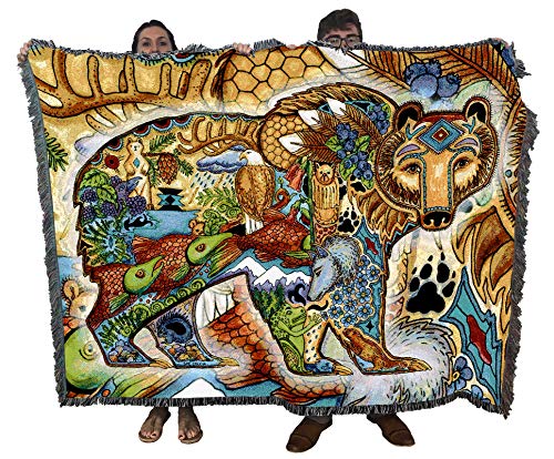Pure Country Weavers Grizzly Bear Blanket - Animal Spirits Totem by Sue Coccia - Gift Tapestry Throw Woven from Cotton - Made in The USA (72x54)