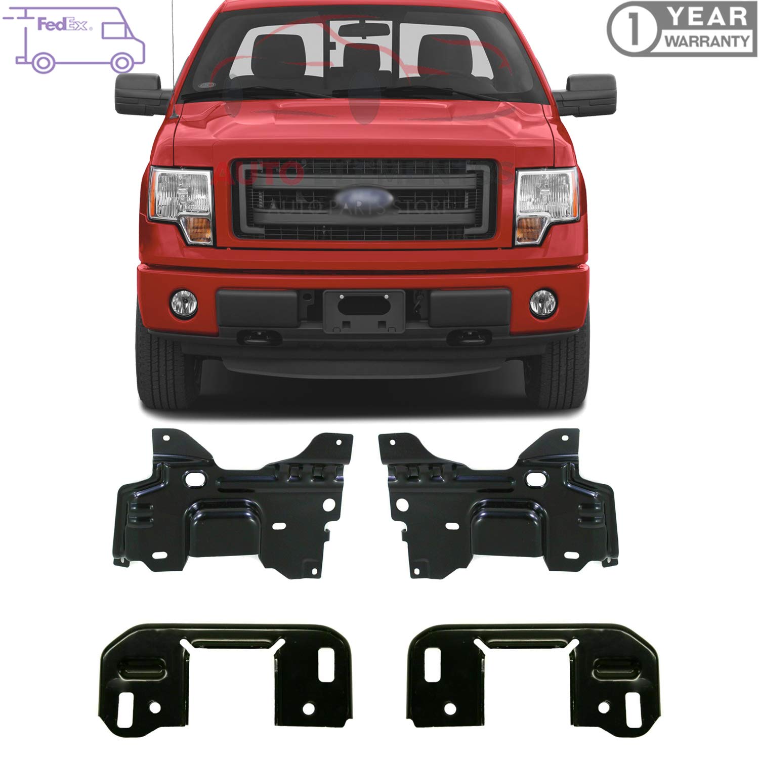 Autoelementss Front Bumper Bracket + Mounting Plate Right Passenger & Left Driver Side For 2009-2014 Ford F-150 Direct Replacement 9L3Z17B984A 9L3Z17B985A 9L3Z5D058AA 9L3Z5D059AA