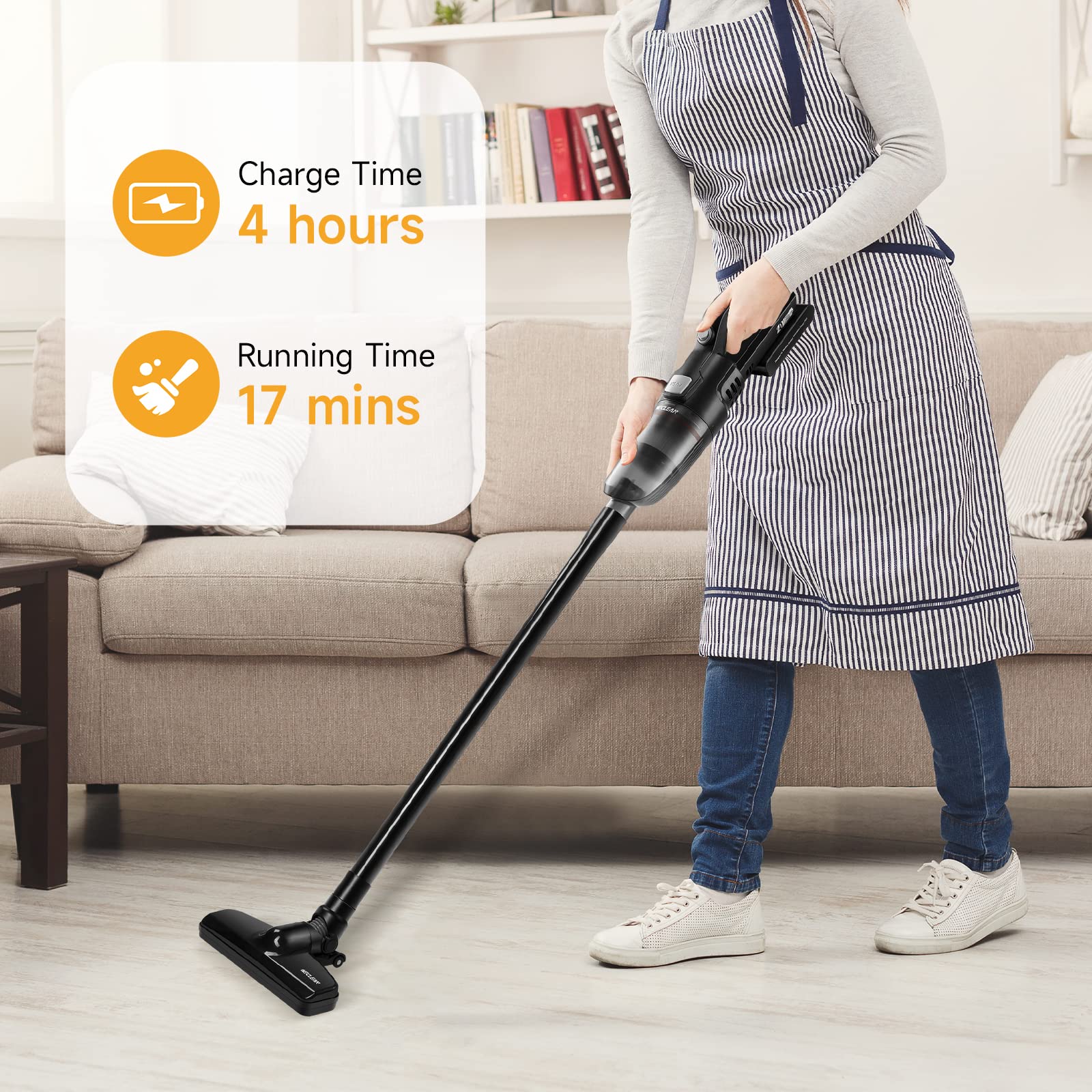 WECLEAN V3 Cordless Vacuum Cleaner, 8000pa, Up to 17 Minutes Runtime, 200w Powerful Suction Vac 3 in 1 Stick Vacuum Cleaner for Carpet Sweeper for Hard Floor & Pet, Black