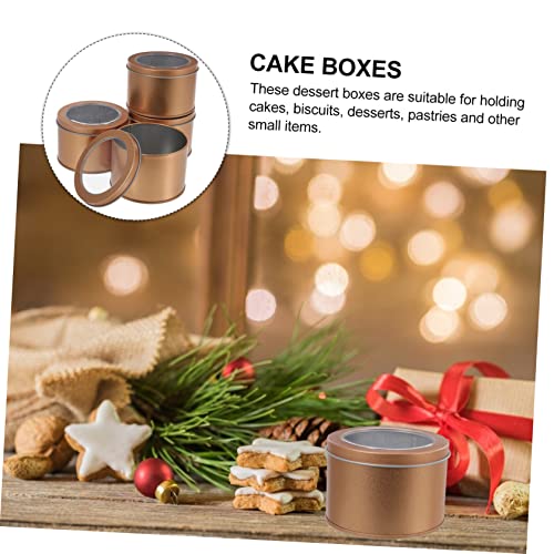 FUNOMOCYA 4 Pcs Boxes Tin Box with Window Mini Paper Cups Mini Cake Boxes Cake Containers Candle Containers with Lids Round Baking Cake Tins Tea Storage Can Dessert Container with Window
