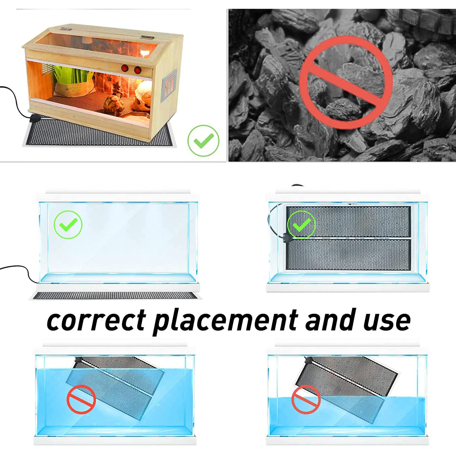 KABASI Reptile Heating Pad with Temperature Adjustment, 14W Waterproof Reptile Heat Mat Under Tank Pad for Reptiles Tortoise Snakes Lizard Gecko Hermit Crab Turtle Amphibians, 11x11 in