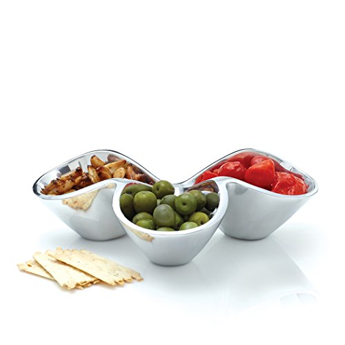 nambe Bella Triple Condiment Server | 3 Part Divided Serving Tray for Condiments, Dips, Appetizers, and Snacks | Made of Metal Alloy | Designed by Steve Cozzolino