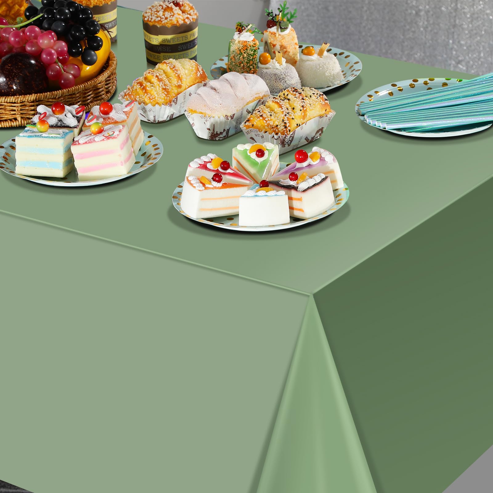 YIDAKO 24 Pack Sage Green Tablecloths Light Green Plastic Disposable Tablecloth Sage Rectangle Tables Cover for Birthday Bridal Wedding Baby Shower Party Decorations, 54 X 108Inch