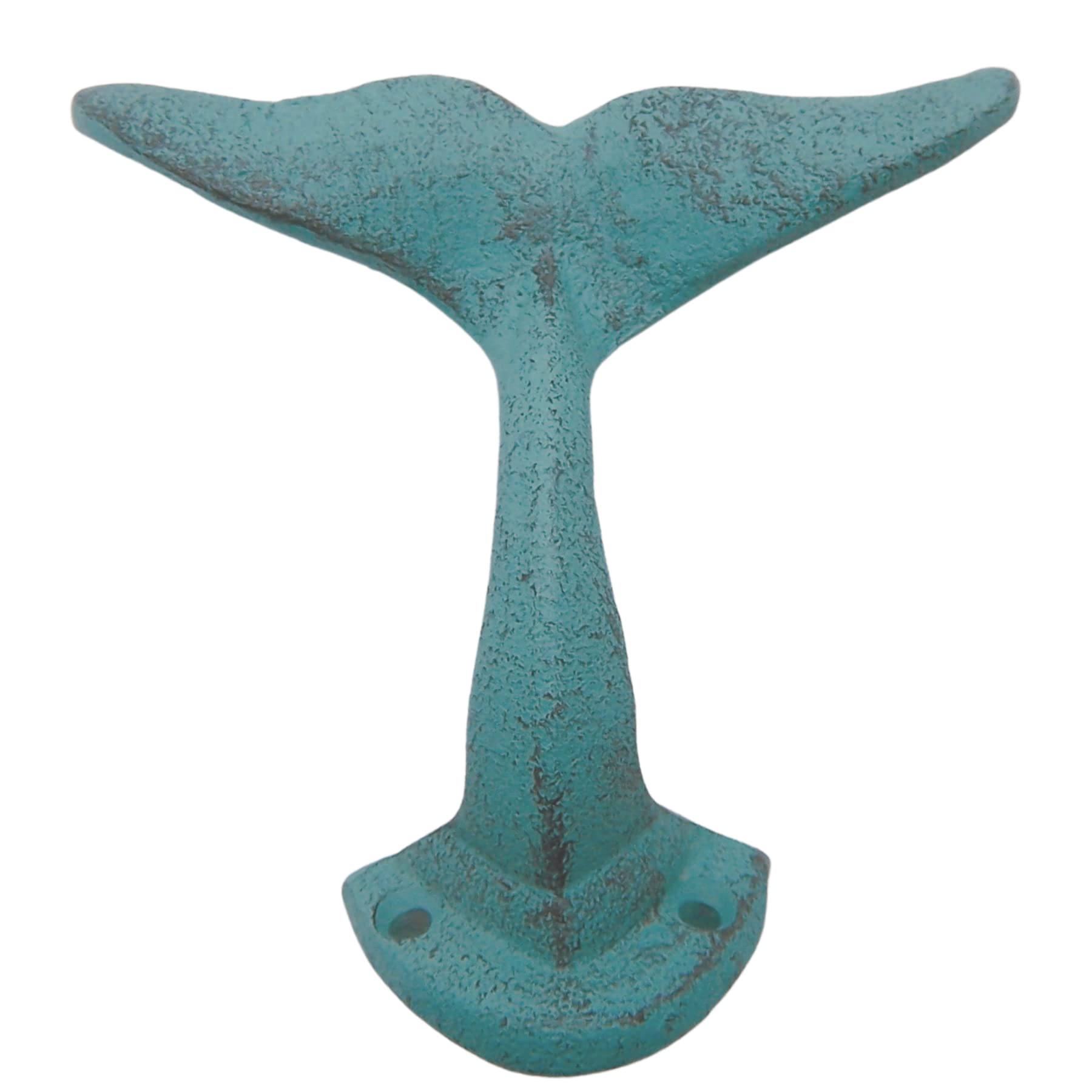 Light Blue Whale Tail Cast Iron Wall Hooks, Wall Mounted for Hanging Coats, Purses, Towels, Hats, Beach Themed Wall Decor, Set of 3, 4.75 Inches High