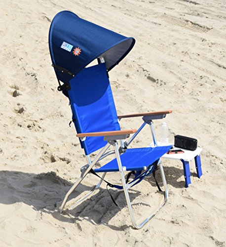Rio Gear Beach 17" Extended Height 4-Position Folding Beach Chair -Polyester, Graphic Traffic Blue/White/Multi Stripe & Rio Beach MyCanopy Personal Chair Sun Shade, Navy