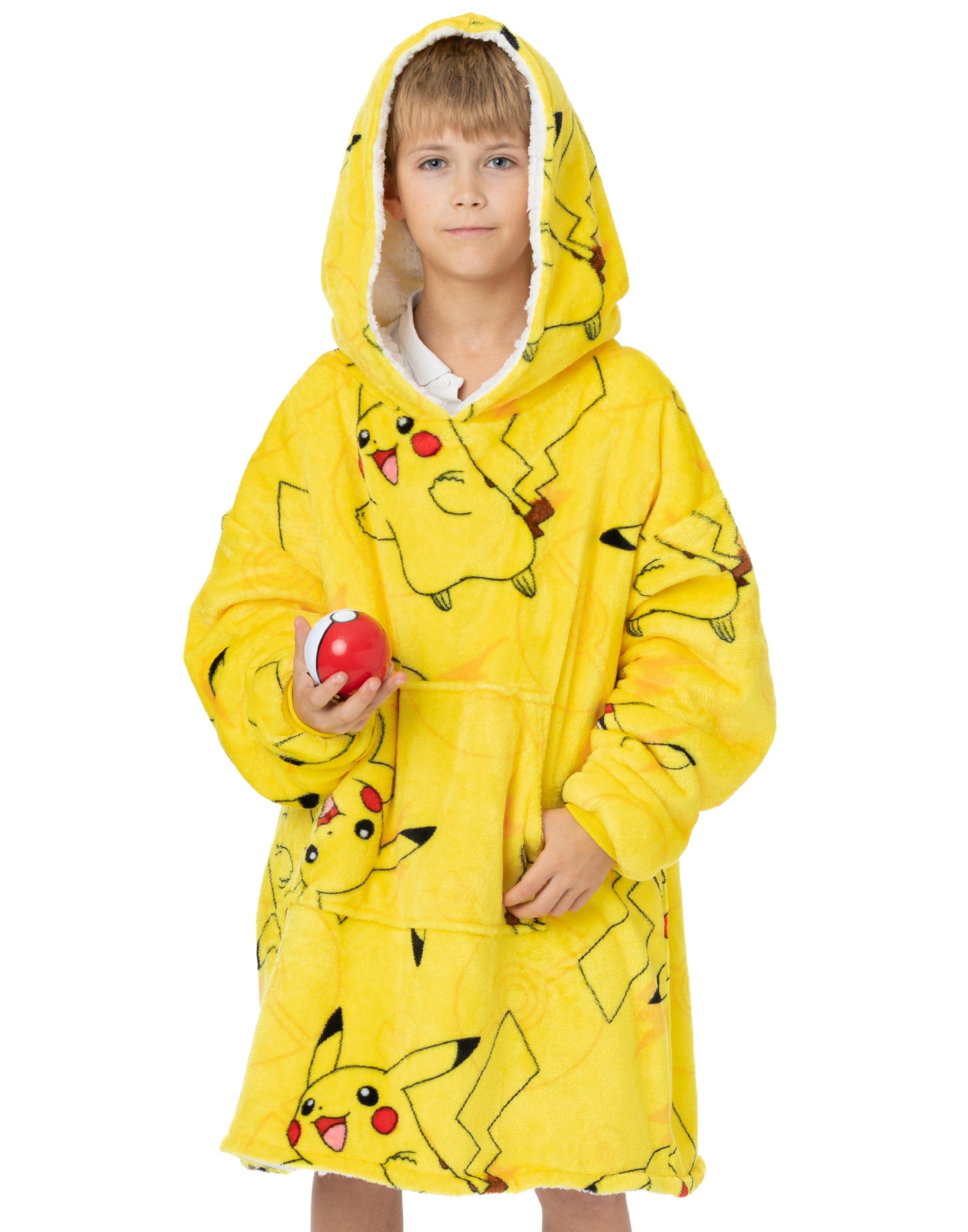 Pokemon Pikachu Vuddie Oversized Blanket Hoodie Kids Boys Girls Yellow Fleece