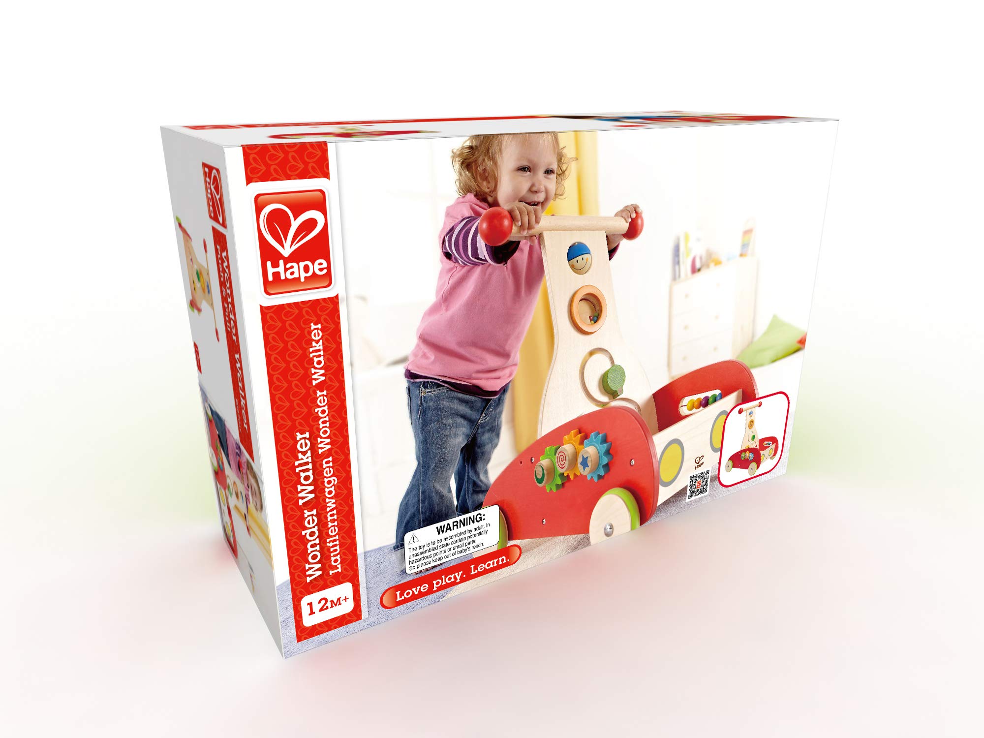 Hape Wonder Walker Push and Pull Toy | Award Winning Wooden Toddler Walking Activity Center, Rolling Baby Walker Toy, Red/Natural