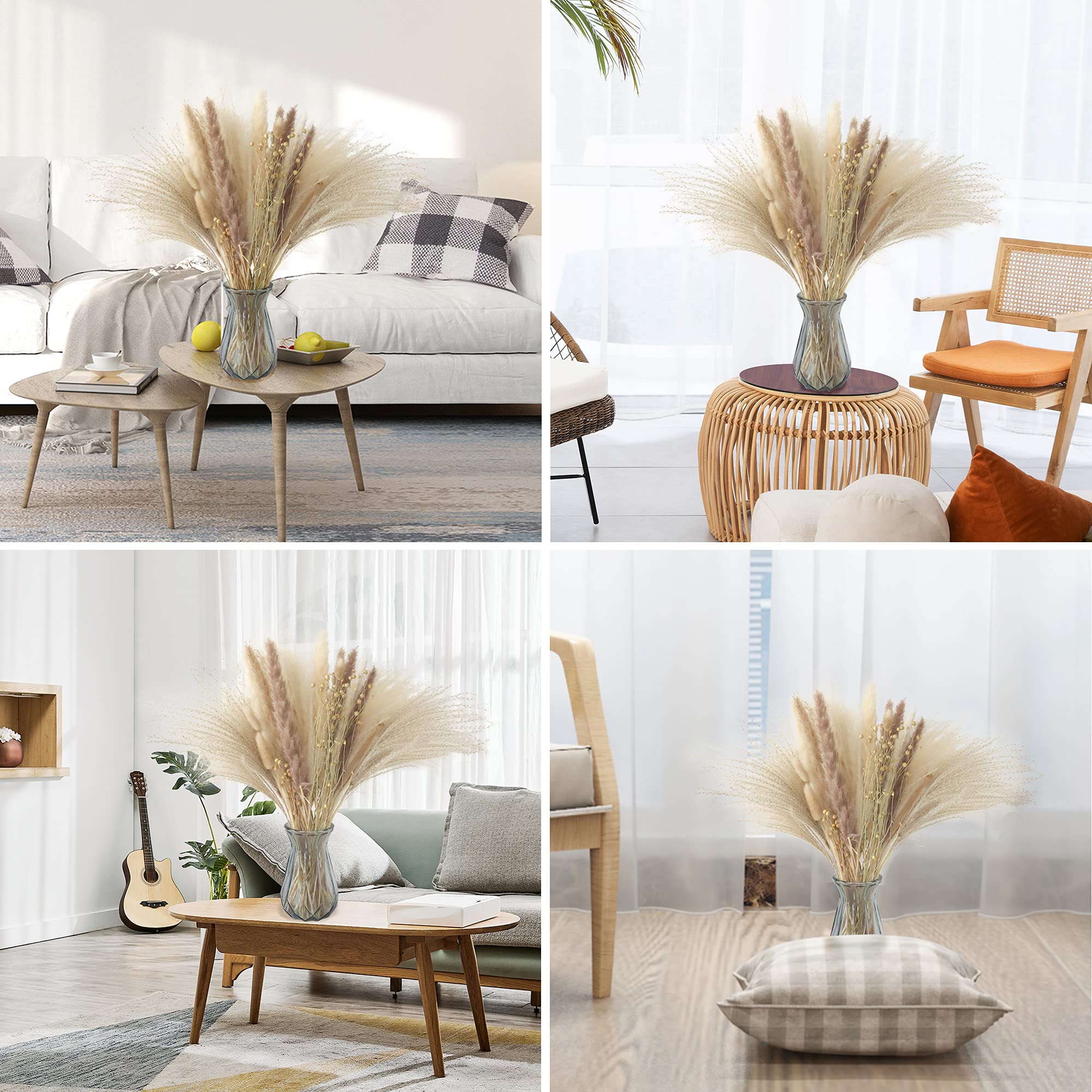 JFNDUIFEI 65 pcs Pampas Grass Decor Tall,Natural Dried Pampas Grass Fluffy for Flower Arrangements Home Decor,17inch Pampas Grass Plants for Home Garden Party Wedding Decor