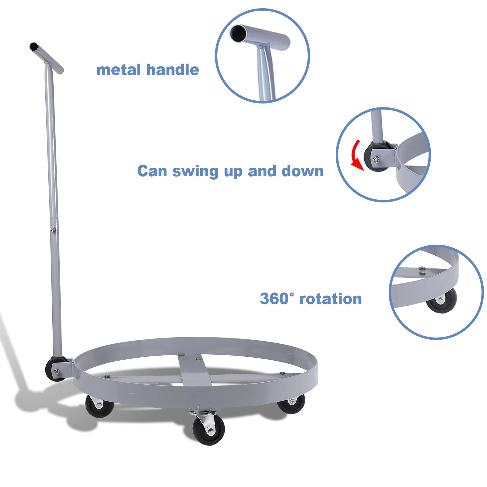 Bucket Dolly Heavy Duty Smooth Rolling Cart 360°Rotation Handle Swing Up and Down (Gray)