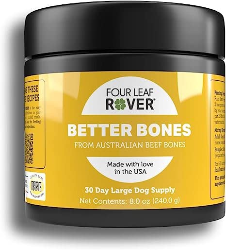 Four Leaf Rover Better Bones - Dog Calcium Supplement with Phosphorus and Vitamin D for Joint, Teeth and Bone Health Support - Pure Grass-Fed Australian Beef Bone - Vet Formulated - Made in The USA