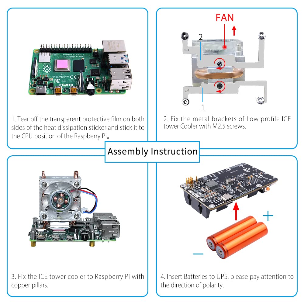 GeeekPi Case for Raspberry Pi 4, Pi 4 Mini Tower Case with ICE Tower Cooler, with UPS Plus Hat, 0.96 inch OLED Display, GPIO 1 to 2 Expansion Board for Raspberry Pi 4 Model B