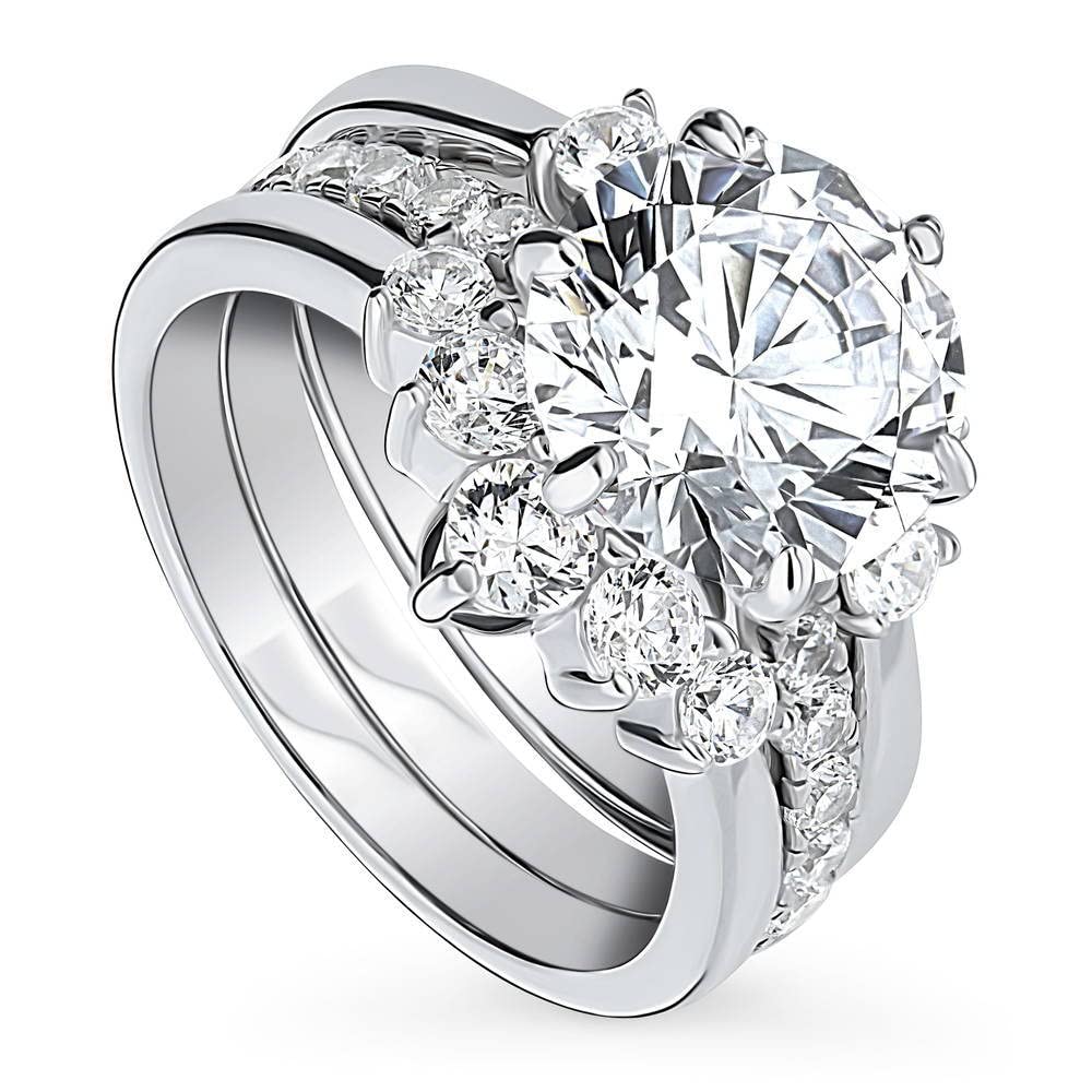 BERRICLE Sterling Silver 5-Stone Wedding Engagement Rings Cubic Zirconia CZ Solitaire Ring Set for Women, Rhodium Plated Size 5.5
