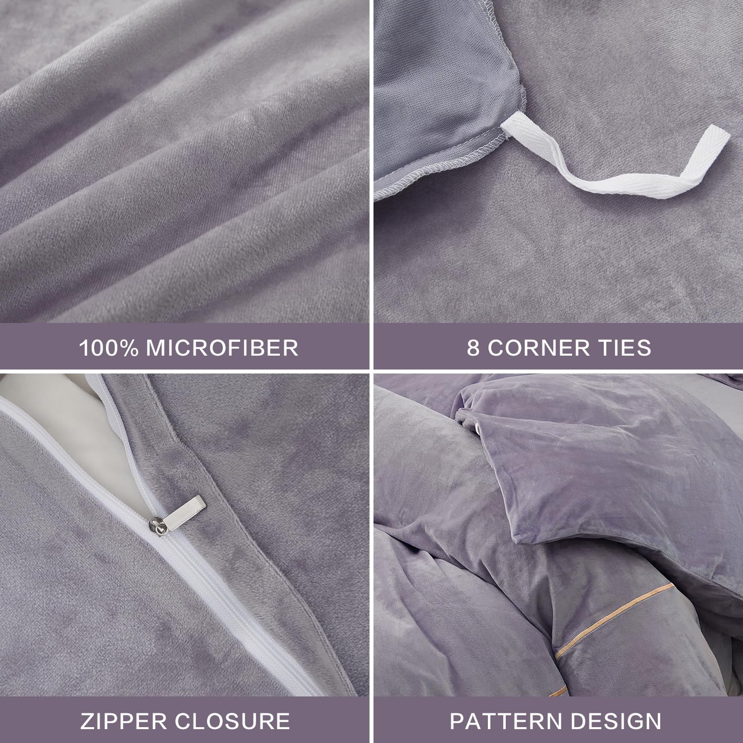 SAPHREAS Twin Size Warm Flannel Duvet Cover Set 3cps Winter Microfiber Grayish Lavender Fluffy Bedding Comforter Cover 68"x90" 1 Quilt Cover 2 Pillow Shams