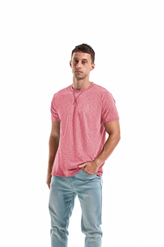 KLIEGOU Men's T-Shirts - Elasticity Cotton Crew Neck Tees 2166 Pink XL