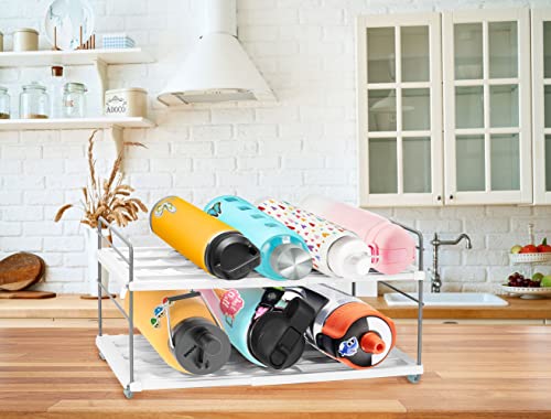 Expandable Water Bottle Organizer for Cabinet, Water Bottle Holder Storage Rack for Kitchen Pantry Organization, Height & Width Adjustable Cup Bottle Holder Shelf Organizers, Hold Up to 10 Bottles