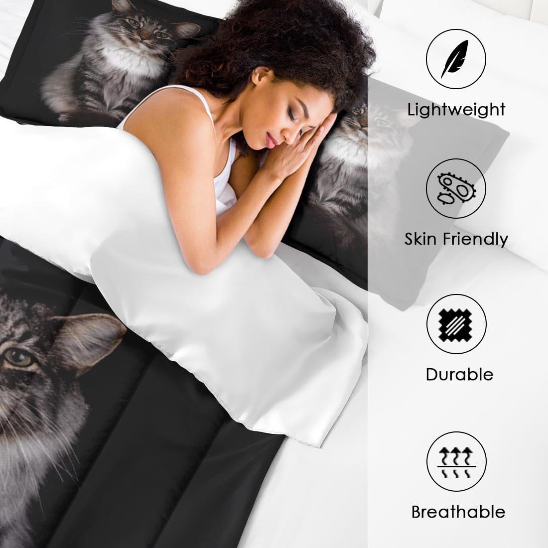 Cuzutime King Size Comforter Set with 2 Pillowcases, Silver Cat His Cute, Bedroom Decor Gray Grey Black Tabby Soft Bedding Set for Kids and Adults, Bed Decor