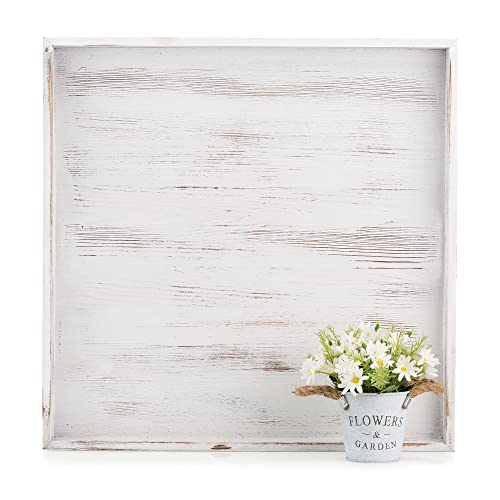 Hanobe Square Large Ottoman Tray: Extra Large Serving Tray with Handles Rustic Wood Whitewash Decorative Coffee Table Trays Farmhouse Home Decor for Living Room Kitchen Counter 24" x 24"