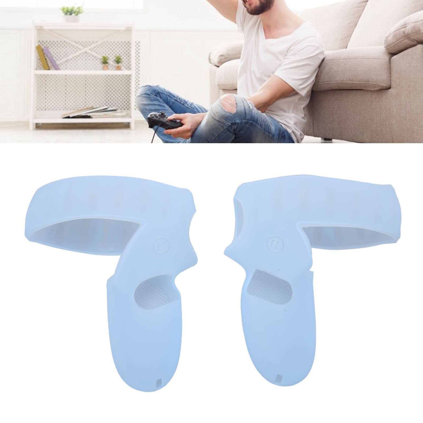 ASHATA 2Pcs VR Handle Protective Cover Controller Grip Cover for Oculus 2 Anti Slip Anti Scratch Protective Skin Silicone(Clear Blue)