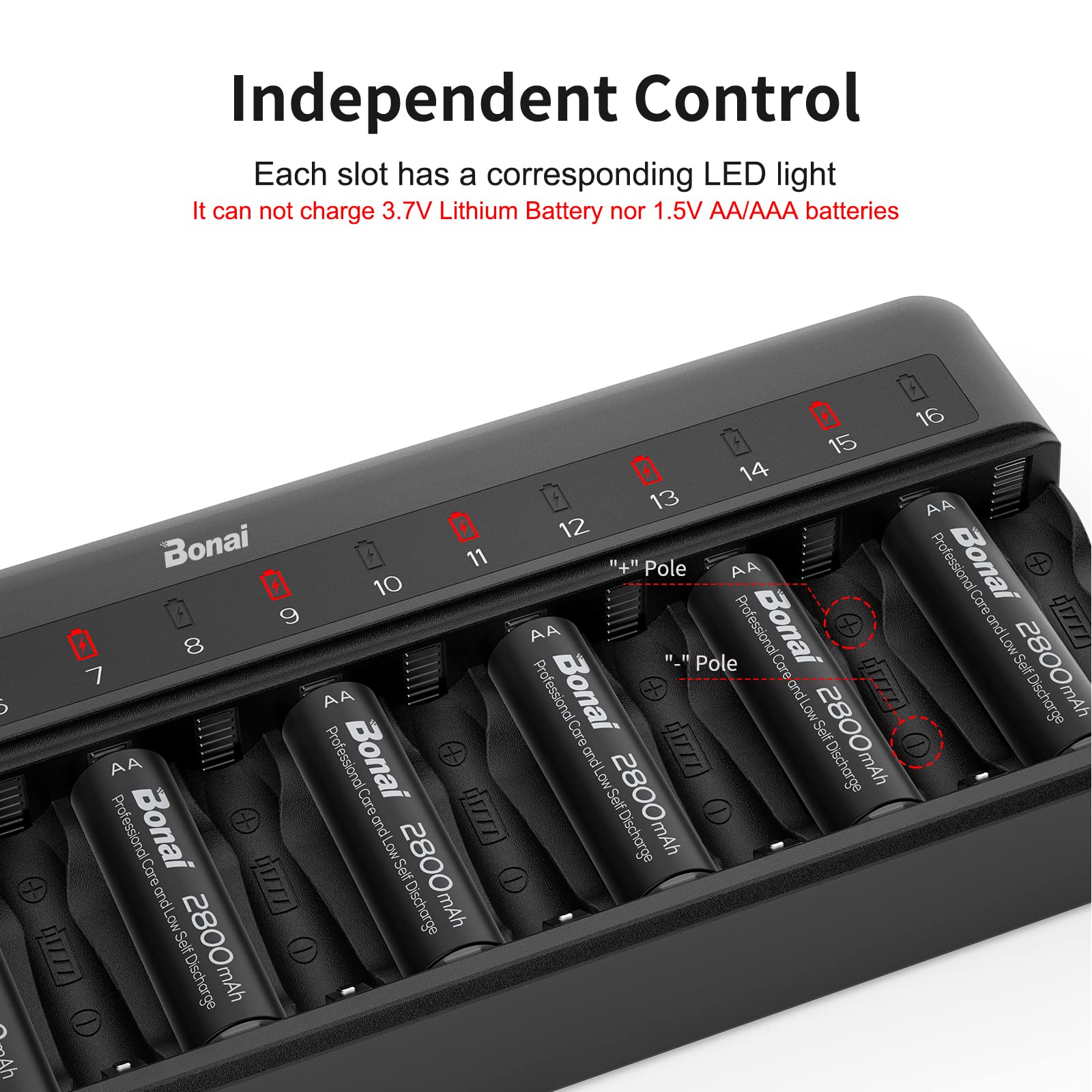 BONAI Battery Charger for C D AA AAA Rechargeable Batteries, No Battery Included