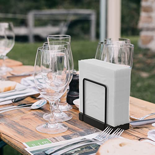 Napkin Holder for Table, Bamboo Iron Standing Napkin Dispenser for Kitchen Dining Table Farmhouse Cocktail Picnic Bar Rustic Wood Holders for Paper Mail Bills Suitable for All Dining Room Decors Black