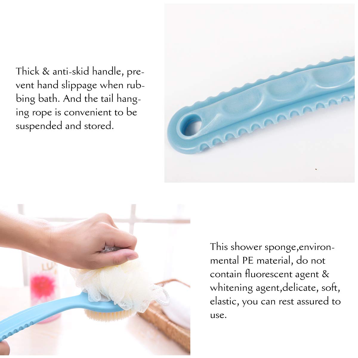 Back Scrubber for Shower, 1 Double-Sided Soft-Stiff Bristles Body Scrubber with Curved Long Handle, 1 Dry Brush, 1 Lotion Applicator for Back, Wet & Dry Brushing Body Exfoliating, Bath Brush 3 Pack
