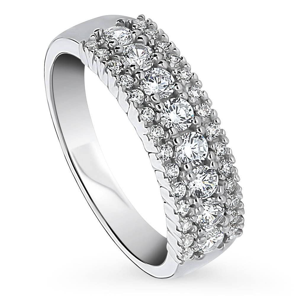 BERRICLE Sterling Silver Wedding Rings Cubic Zirconia CZ Statement Anniversary Half Eternity Ring for Women, Rhodium Plated Size 7