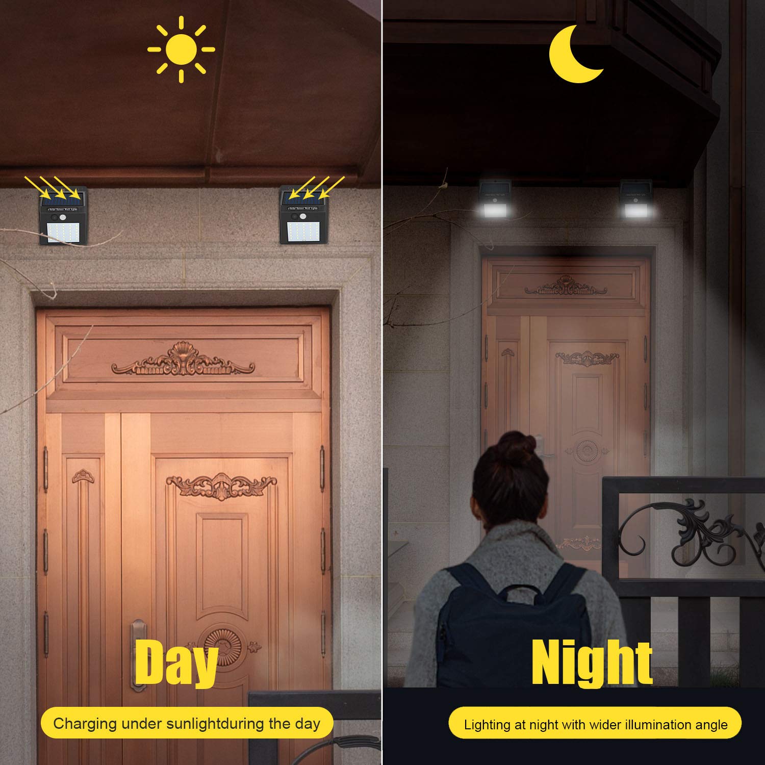 JHBOX Solar Powered Motion Lights 30 LED, Solar Outdoor Lights Motion Sensor Waterproof Luces Solares para Exteriores, Solar Sconce Lights Outdoor for Home Safety Christmas Gifts (1 Pack)