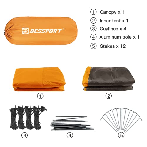 Bessport Camping Tent for 3 Person, Lightweight Backpacking Tent Waterproof Windproof Two Doors Easy Setup Double Layer Outdoor Tents for 3 to 4 Seasons, Suitable for Outdoor,Hiking,Camping