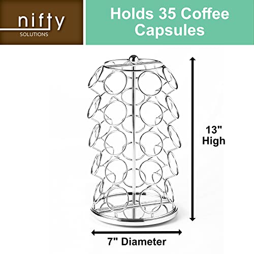 Nifty K Cup Holder β Compatible with K-Cups, Coffee Pod Carousel | 35 K Cup Holder, Spins 360-Degrees, Lazy Susan Platform, Modern Chrome Design, Home or Office Kitchen Counter Organizer