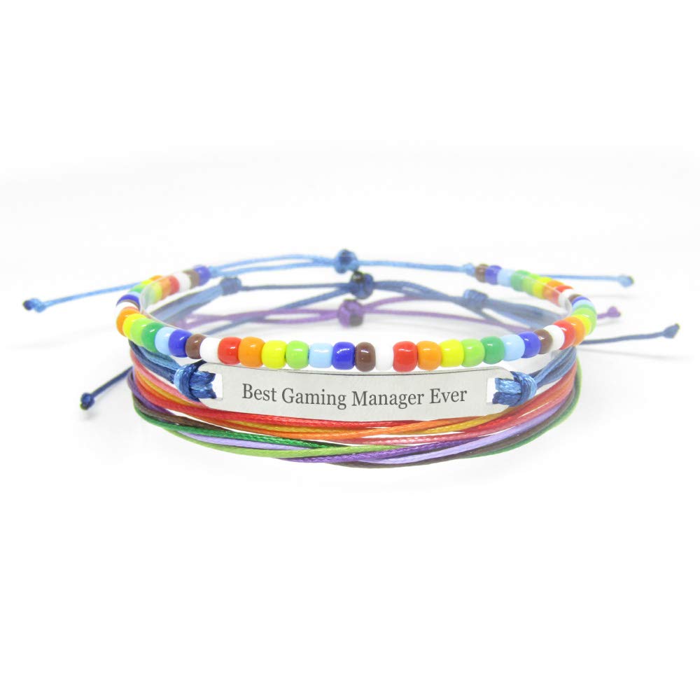 Miiras Handmade Bracelet for LGBT - Best Gaming Manager Ever - Rainbow - Made of Braided Rope and Stainless Steel - Gift for Gaming Manager