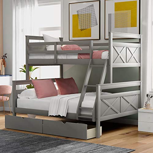 DEYOBED Twin Over Full Wooden Bunk Bed Convertible into 2 Beds with Storage Drawers - Ideal for Kids, Teens, and Adults - Space-Saving and Stylish Bedroom Solution