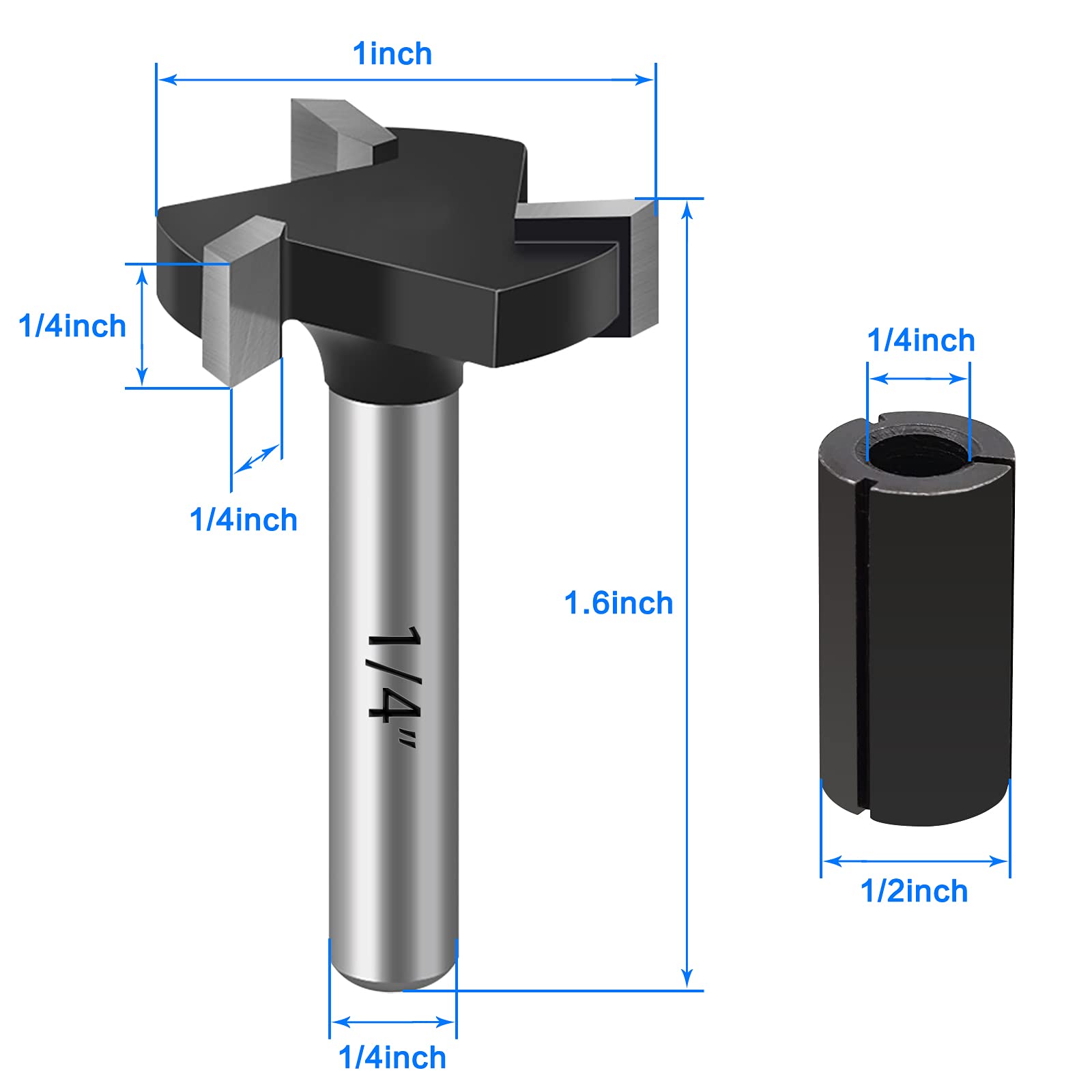 CNC Spoilboard Surfacing Router Bits, 1/4β Shank 1β Cutting Diameter Dado and Planer Router Bits Spoilboard Cutter with Removable Inserts, Carbide Tipped Slab Flattening bit for Woodworking