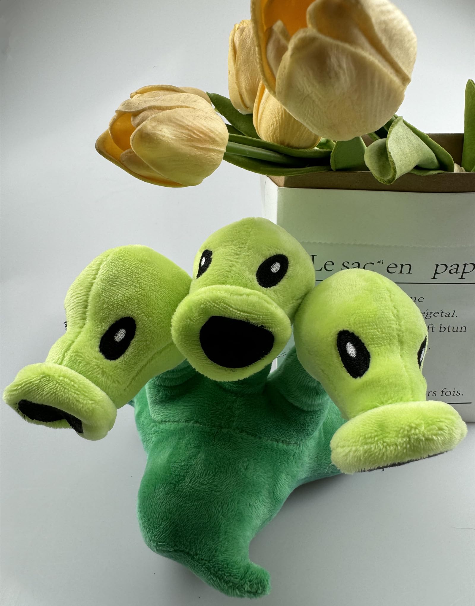 JHESAO 7" Pea Plants and Peashooter Plush Toys Threepeater PVZ Plush 1 2 Stuffed Soft Doll Three-Heads Pea Toy New
