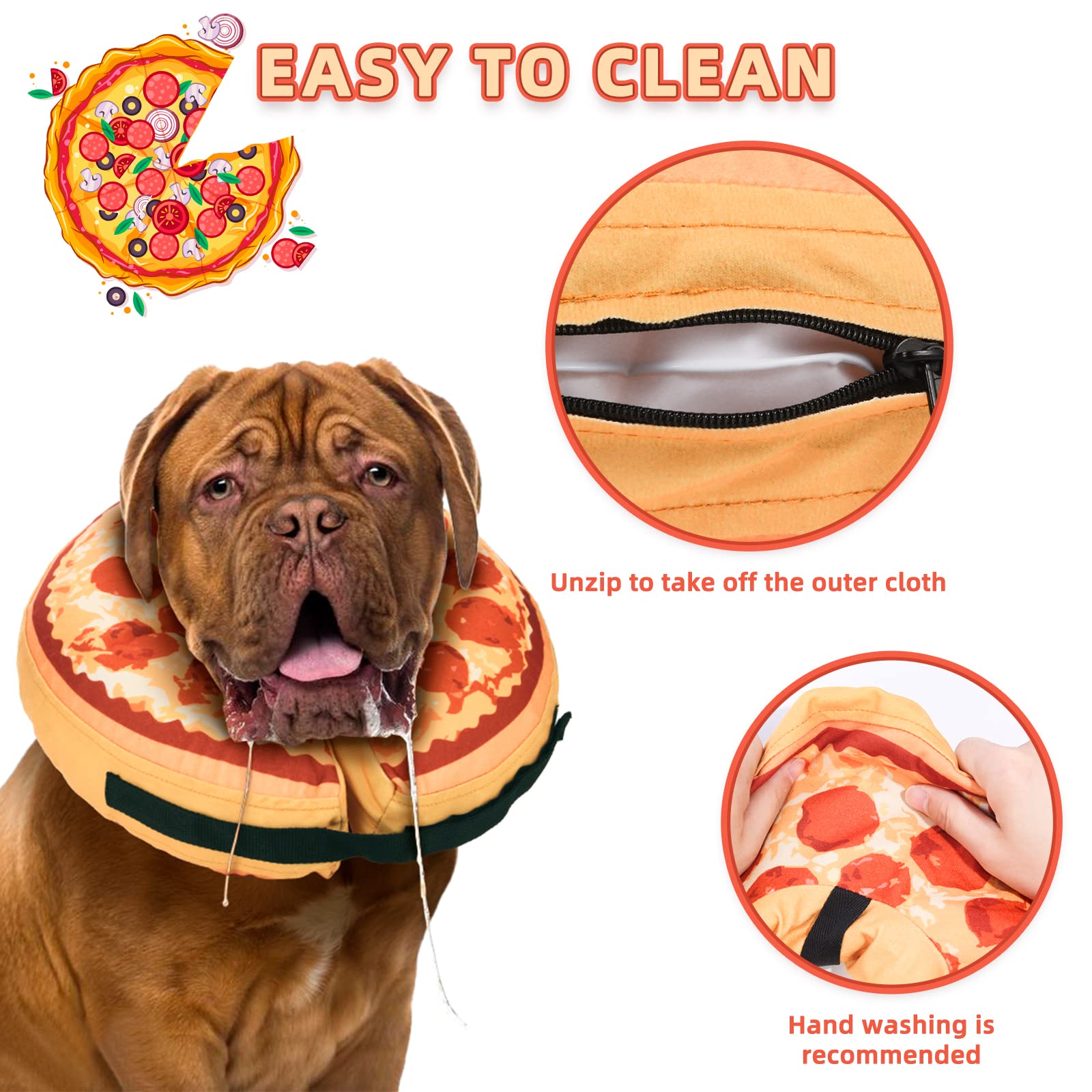 Inflatable Dog Cone Collar,Soft Protective Collar for Dogs and Cats Recovery Pet Cone, E-Collar Dog Neck Pizza Dog Cone After Surgery(No Pump)