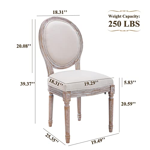 COLAMY French Country Dining Chairs Set of 2, Upholstered Farmhouse Dining Room Chairs with Round Back, Solid Wood Legs, Accent Side Chairs for Kitchen/Living Room/Bedroom- Classic Beige